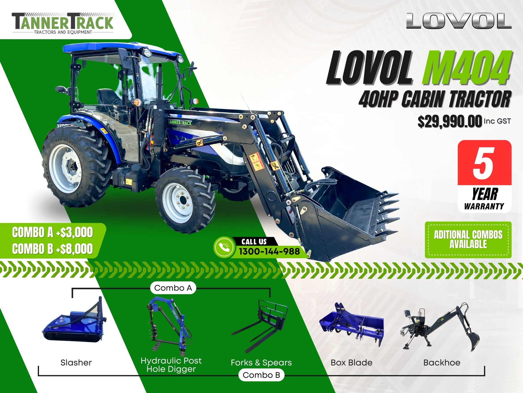 LOVOL M404 TE, 40hp Cabin Tractor with 4in1 Front Loader