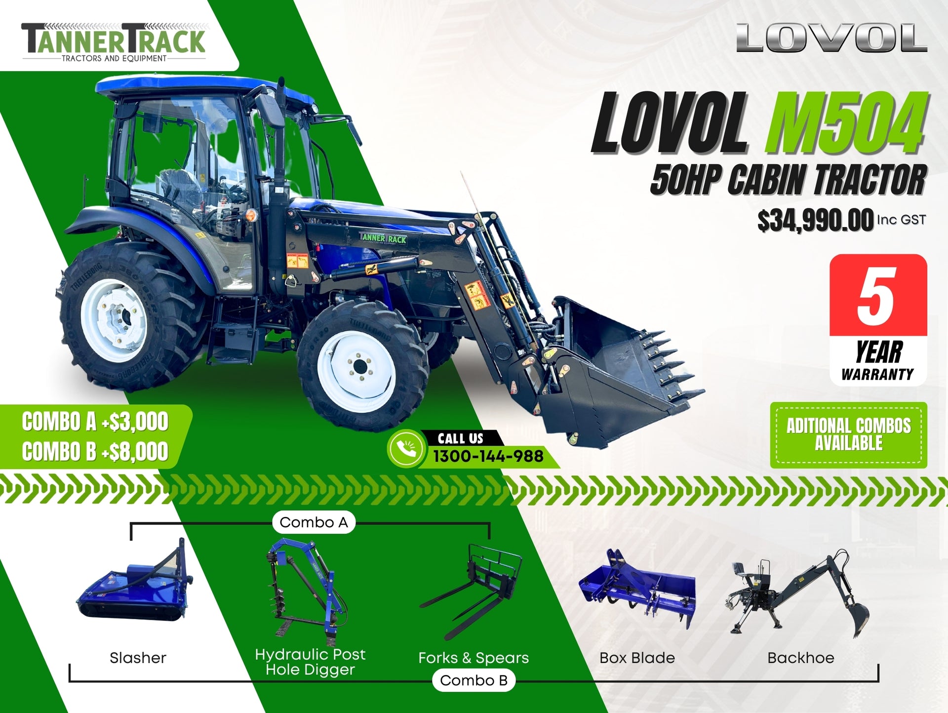 Lovol M504 TB-1, 50hp Cabin Front end Loader Tractor