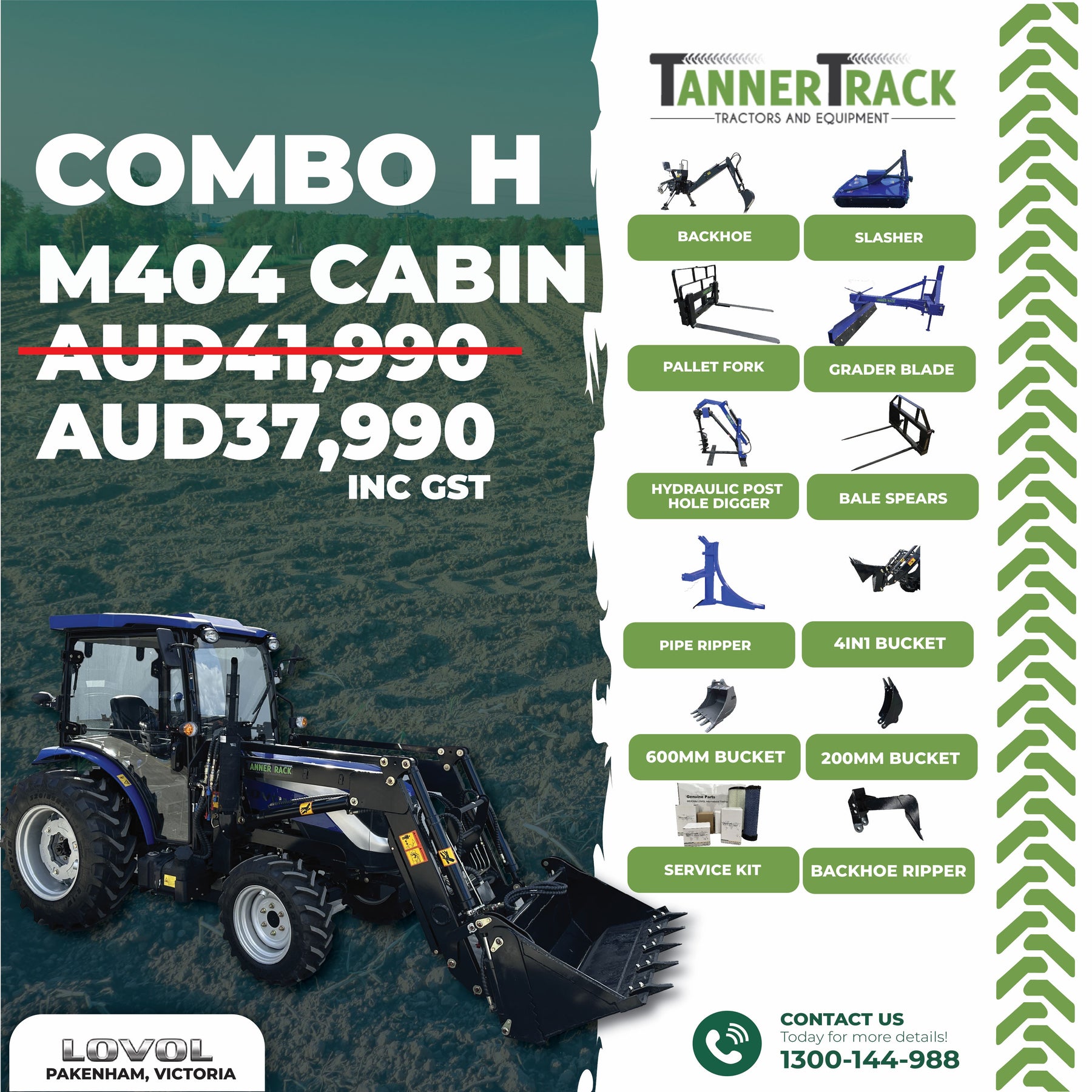 LOVOL M404 TE, 35hp Cabin Tractor with 4in1 Front Loader